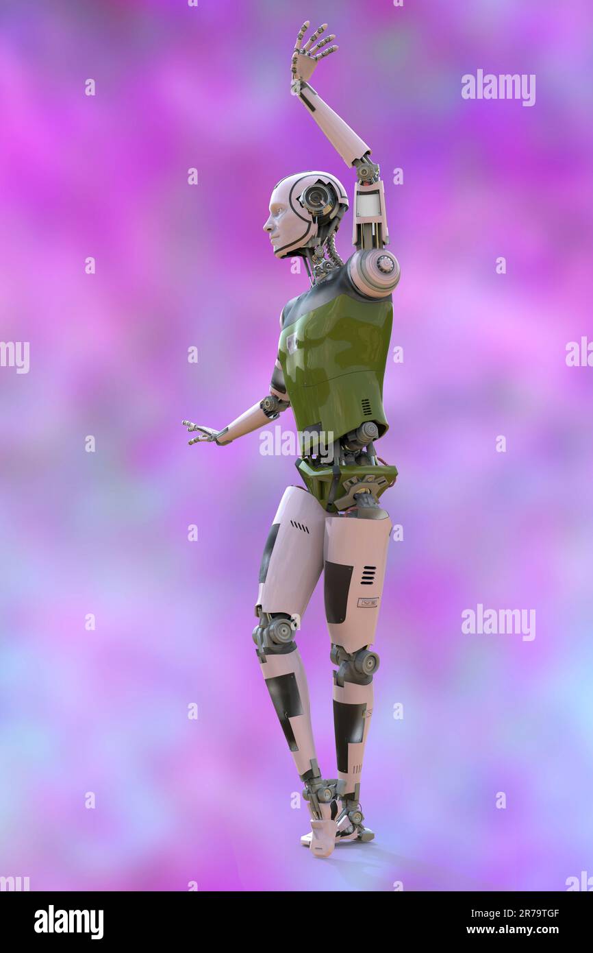 Robot ballet dancer, 3D illustration. Dancing humanoid robot. Android, humanoid, cyborg ...