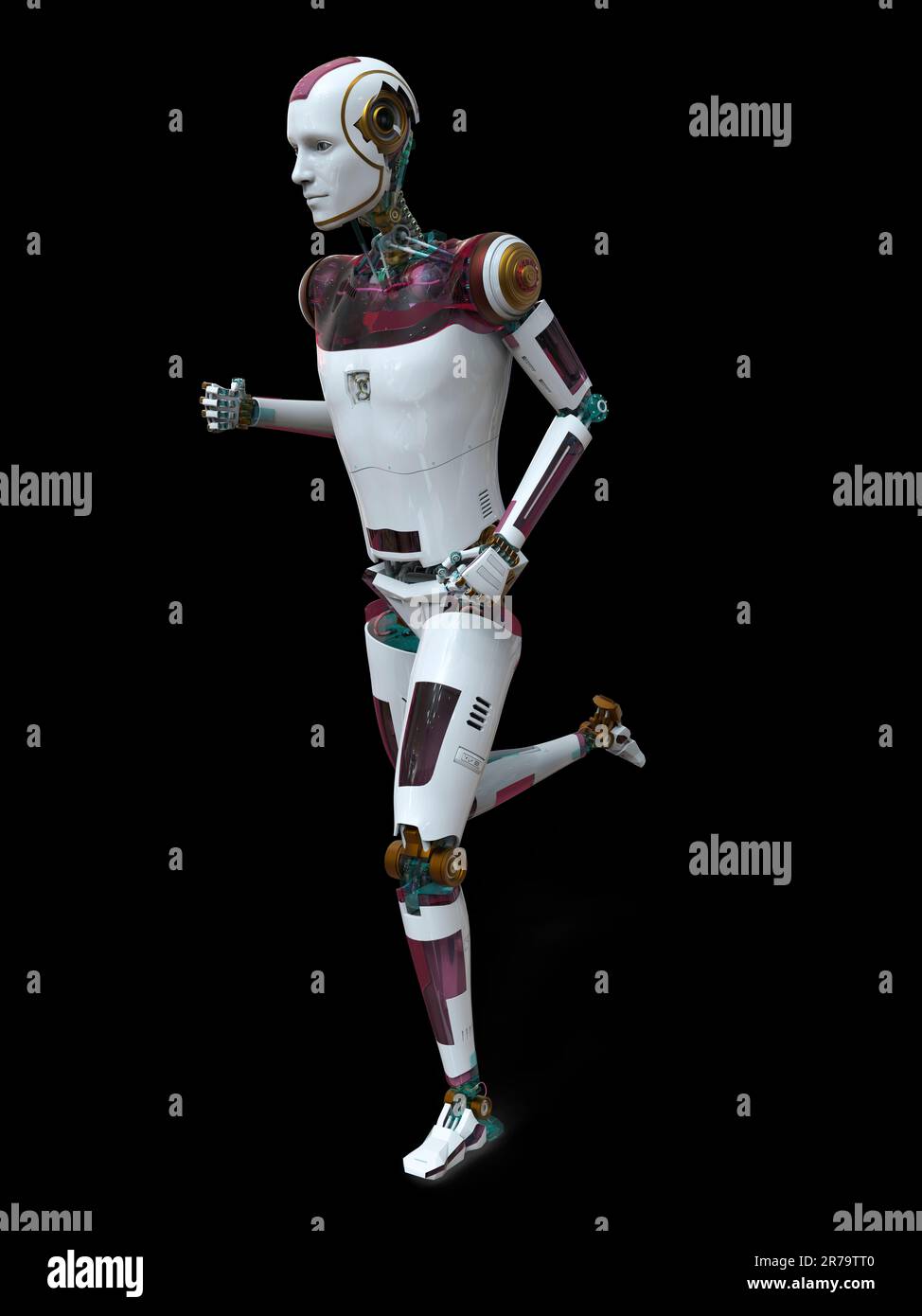 Running humanoid robot, 3D illustration. Artificial intelligence in ...