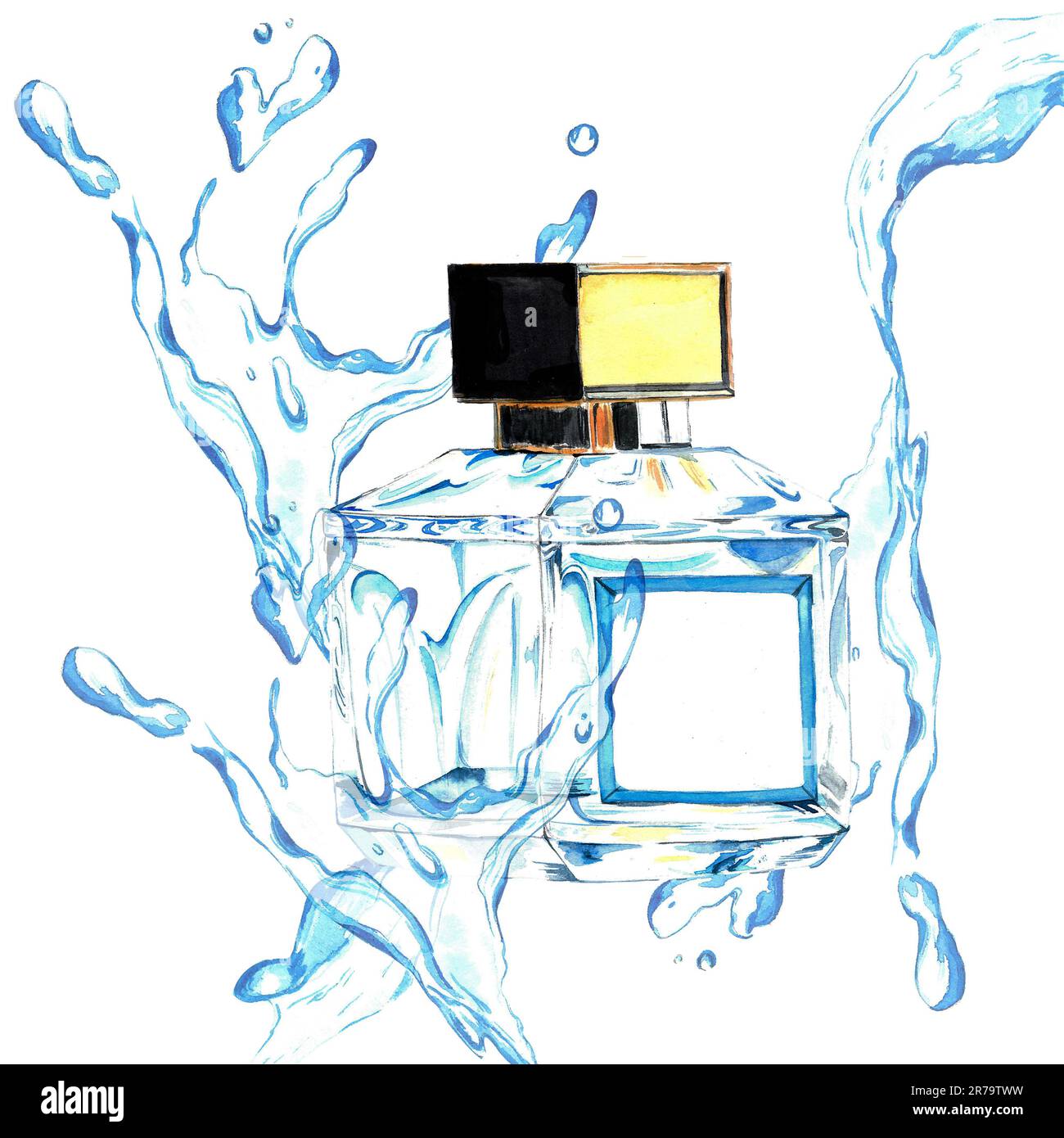 a set of watercolor illustrations. blue butterflies, lotus flowers ...