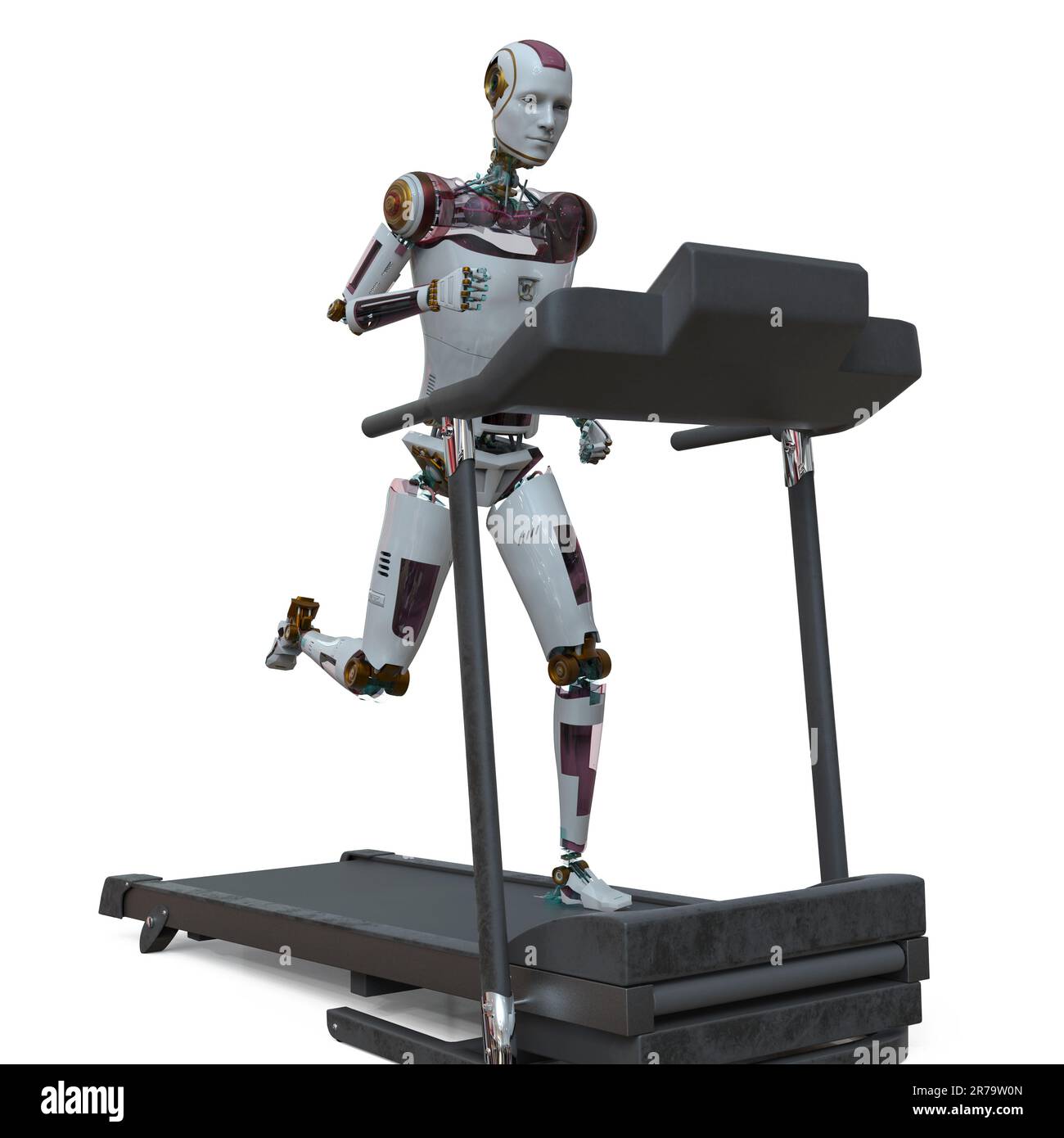 Humanoid robot running on a treadmill, 3D illustration. Artificial ...