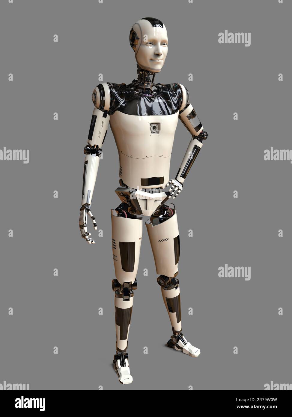Futuristic humanoid robot with confident pose and face expression, 3D ...