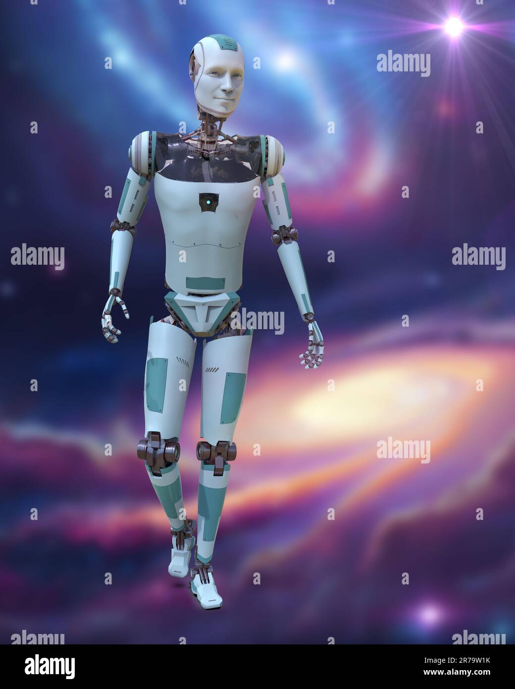 Futuristic humanoid robot on space background, 3D illustration Stock ...