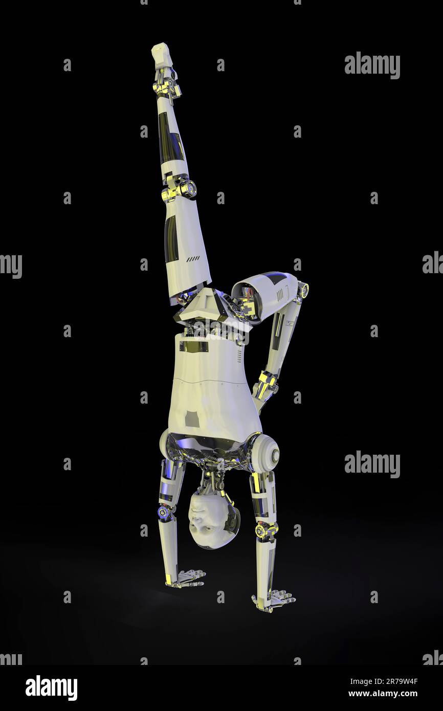 Humanoid robot in handstand yoga position, 3D illustration Stock Photo ...