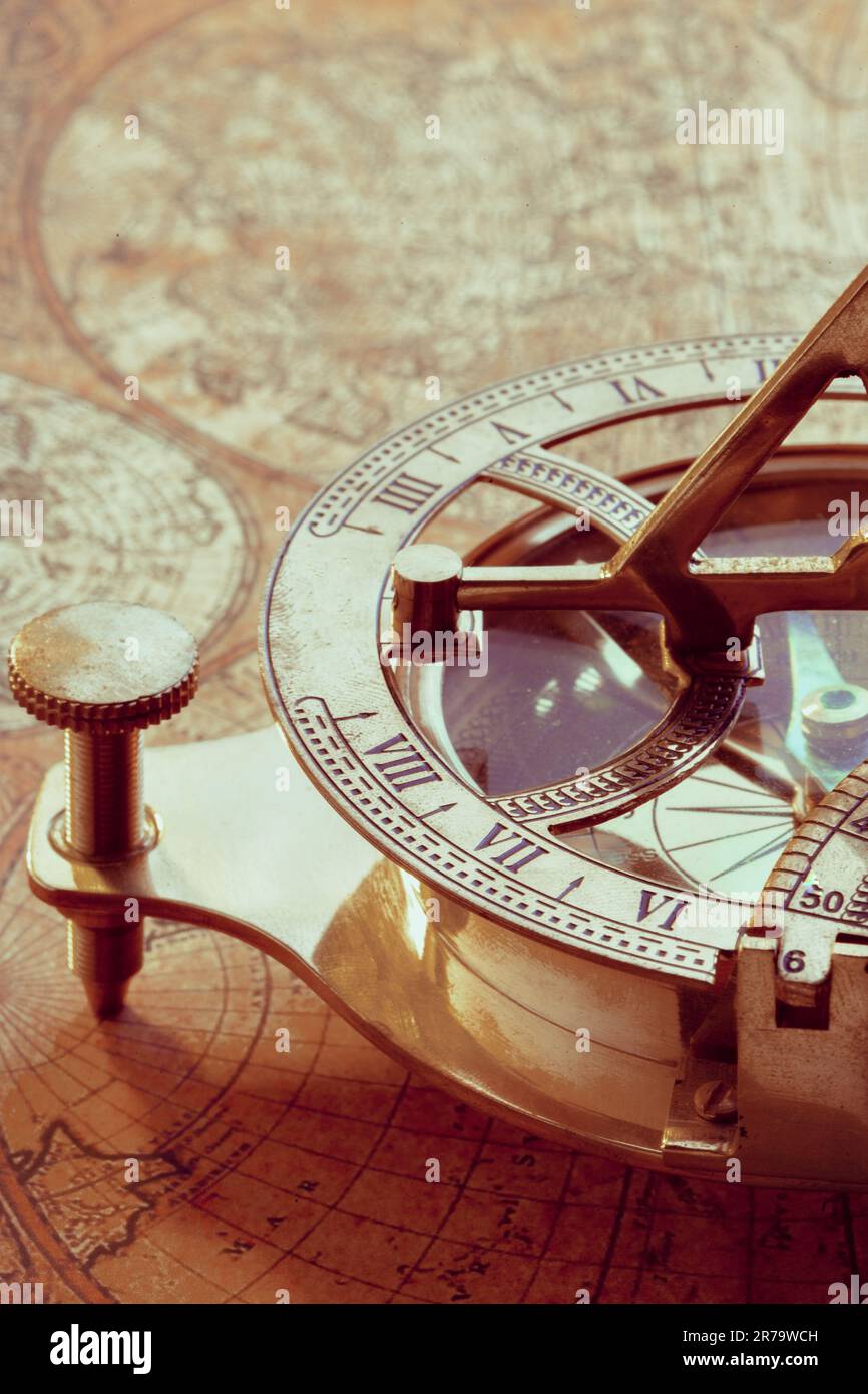 Old compass over ancient map Stock Photo - Alamy
