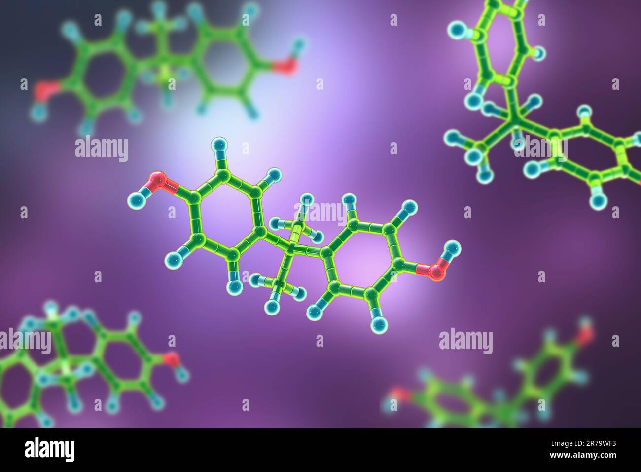 Bisphenol A (BPA) molecule, 3D illustration. Organic compound used in ...
