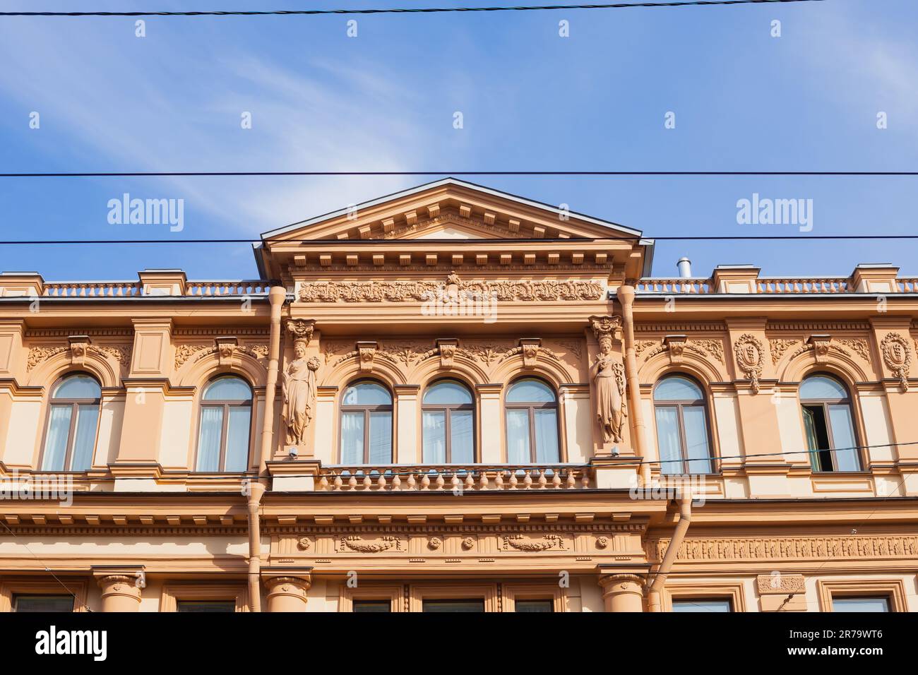 brown historical building of 18th-19th century, sculptures, decor ...