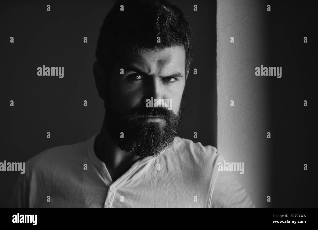 Brutal angry gang man lifestyle, serious handsome guy. Shadow male face ...