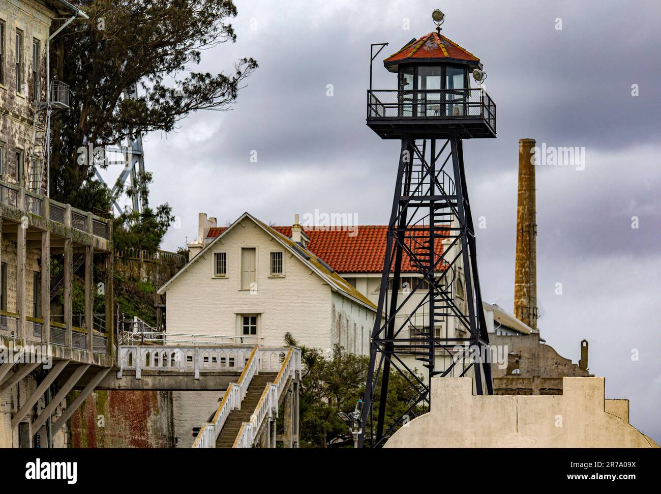 Barracks and guardhouse with its watchtower of the federal prison of ...