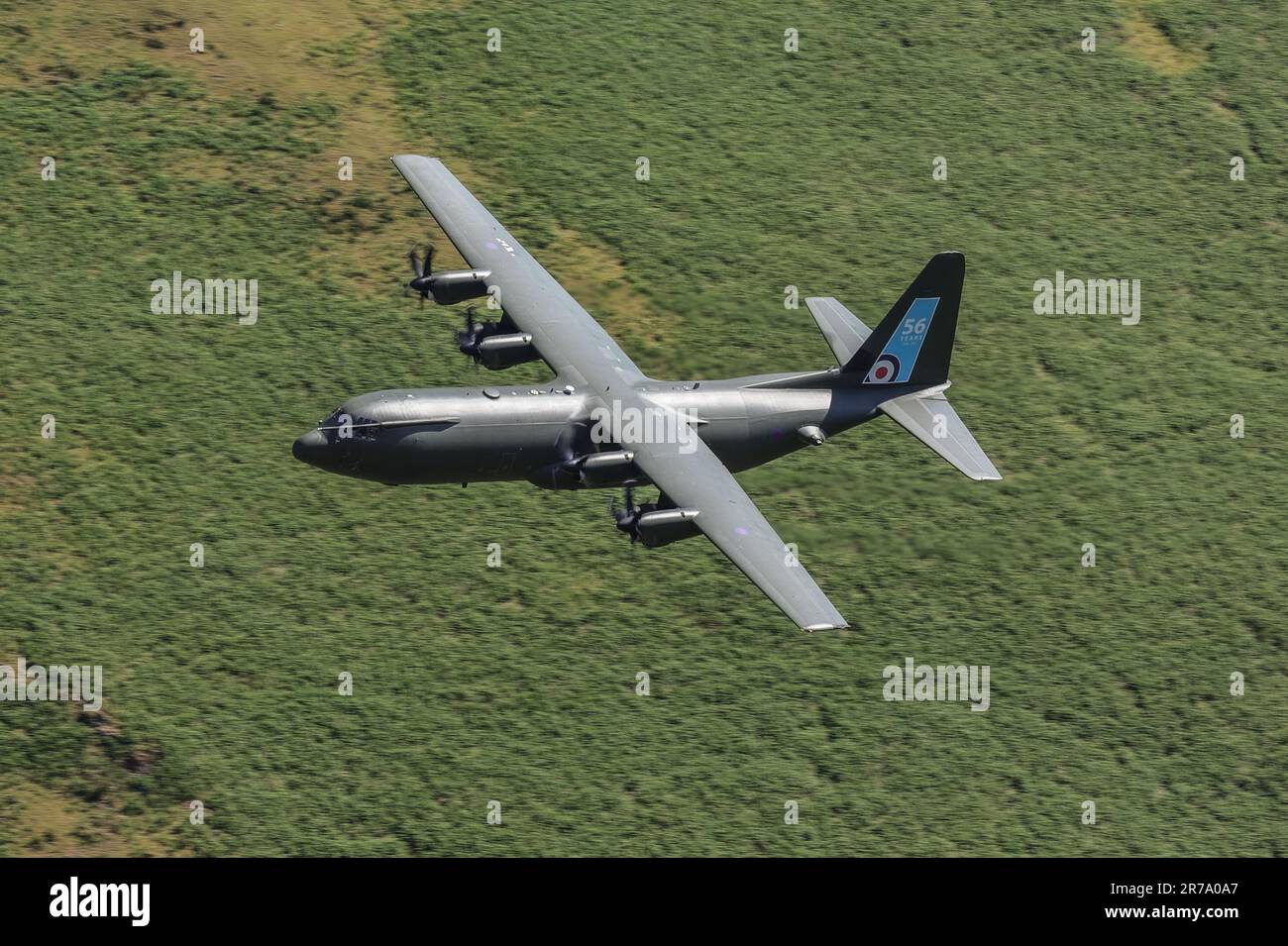 A Three ship of RAF C-130 Hercules flypast as the Royal Air Force mark ...