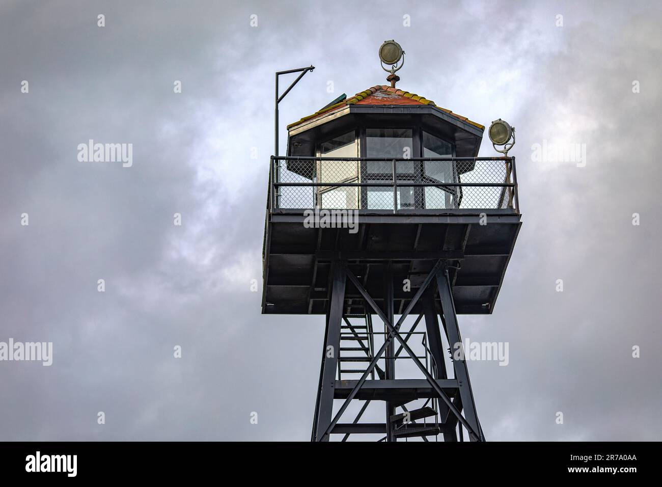 Metal watchtower of the federal prison of Alcatraz Island of the United ...