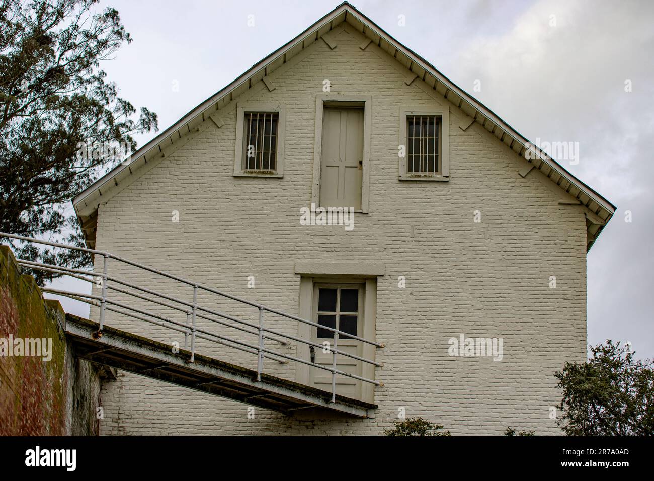Stairway and barracks of the federal prison of Alcatraz Island of the ...
