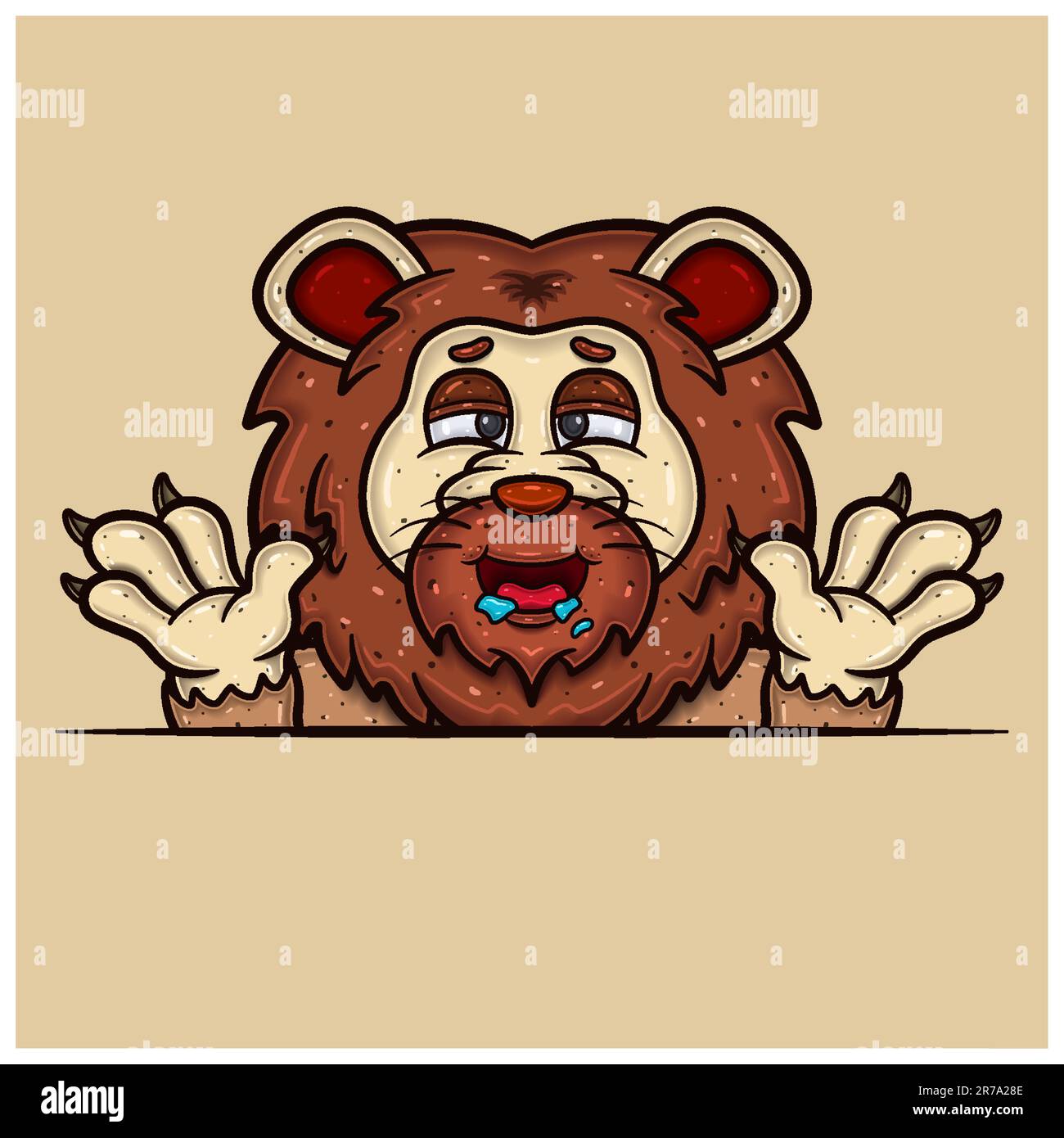 Hungry Face Expression With Lion Cartoon. Vector and Illustration Stock ...