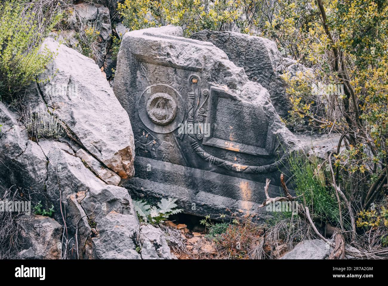 Lycian tomb and grave at the ancient greek ruined town in Turkey Stock ...