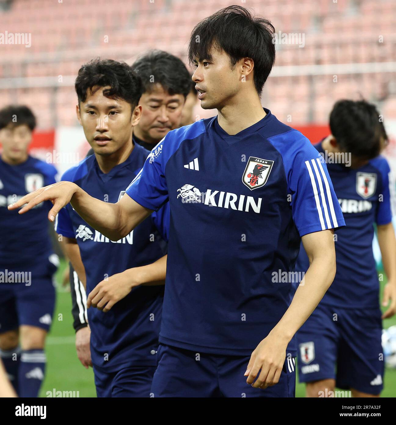 Japanese national football team, Samurai Blue's Kaoru Mitoma attends a ...