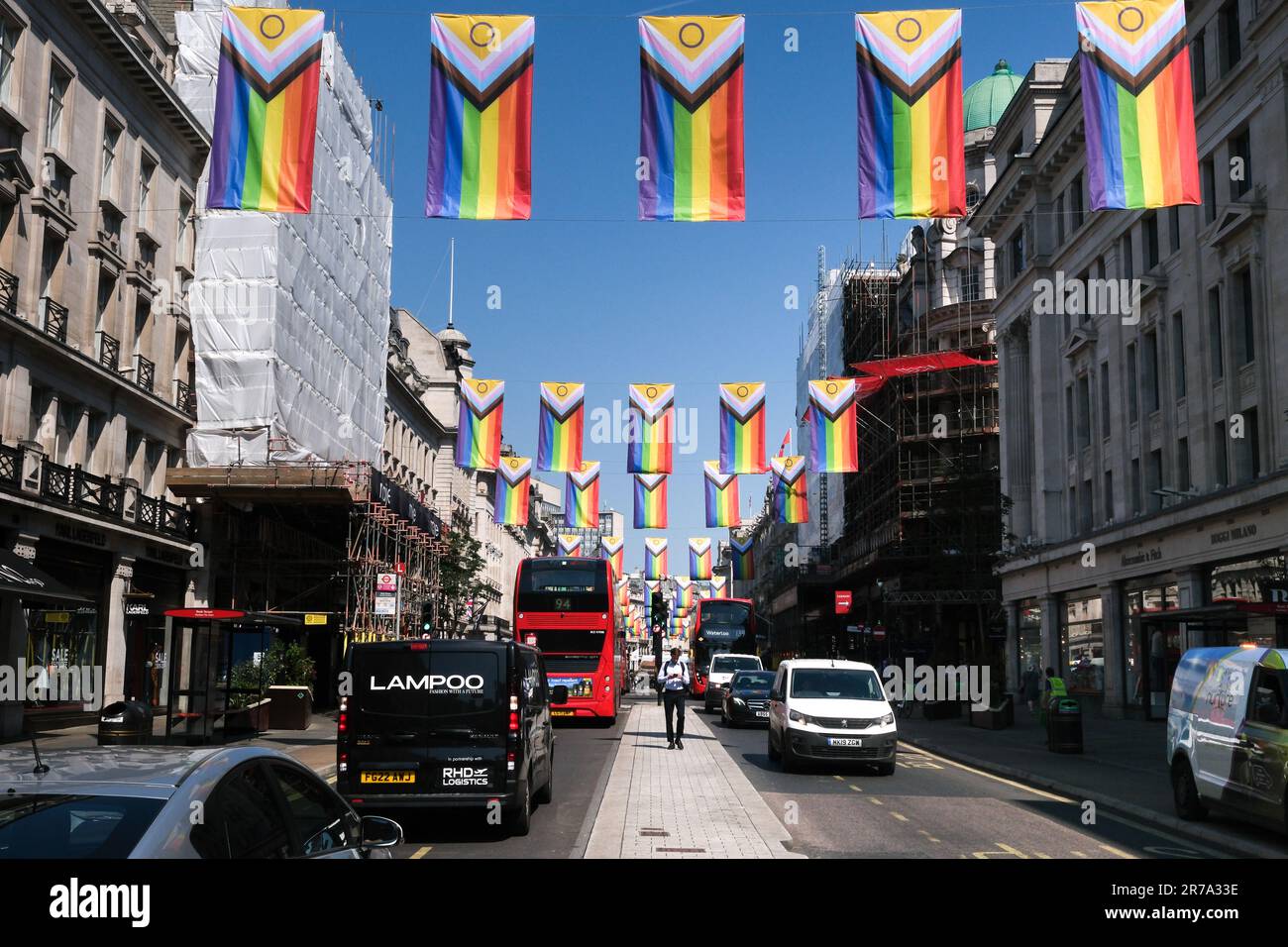 Regent Street, London, UK. 14th June 2023. Pride flags on Regent Street ...