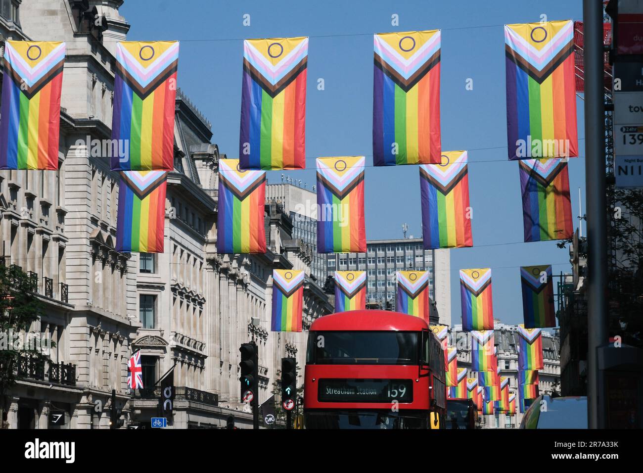 Regent Street, London, UK. 14th June 2023. Pride flags on Regent Street ...