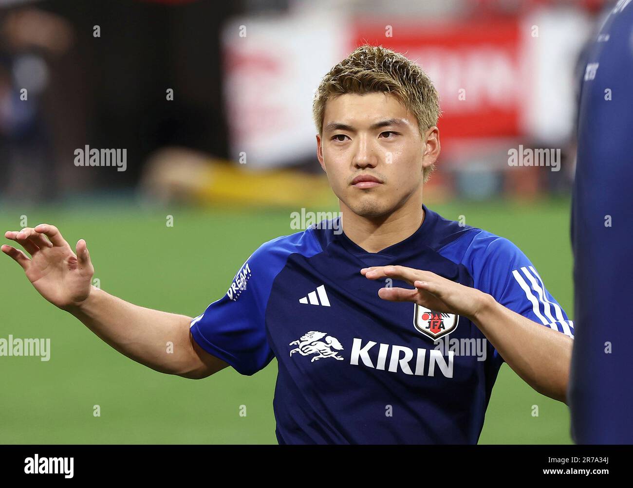 Japanese national football team, Samurai Blue's Ritsu Doan attends a ...