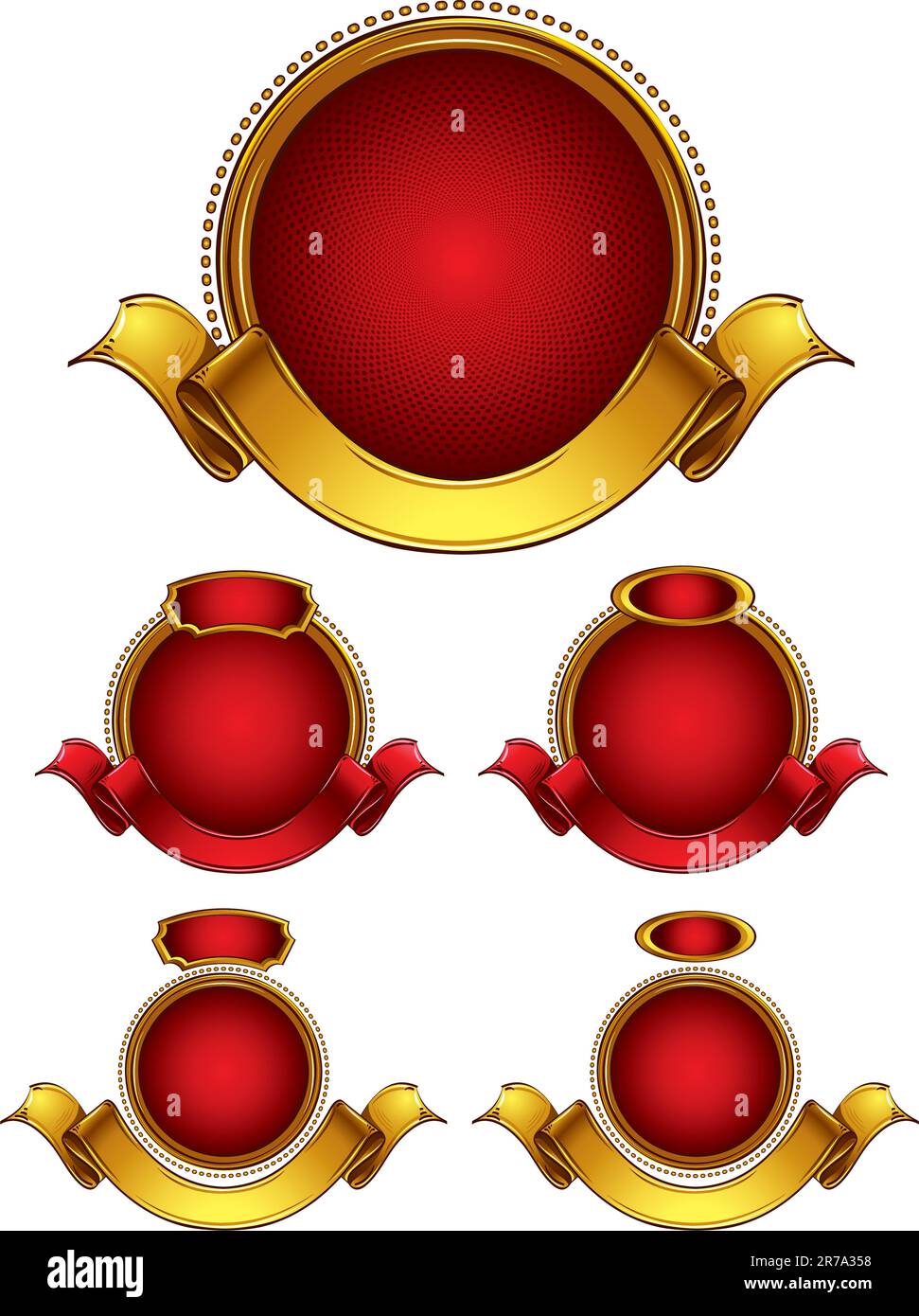 Round emblems set. Circle emblems with ribbons and places for company ...