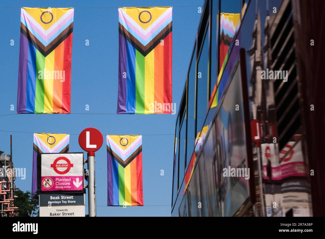 Regent Street, London, UK. 14th June 2023. Pride flags on Regent Street ...