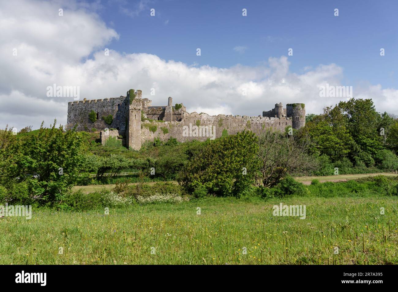 Manorbier Castle is a Nrman castle and overlooks th town of Manorbier ...
