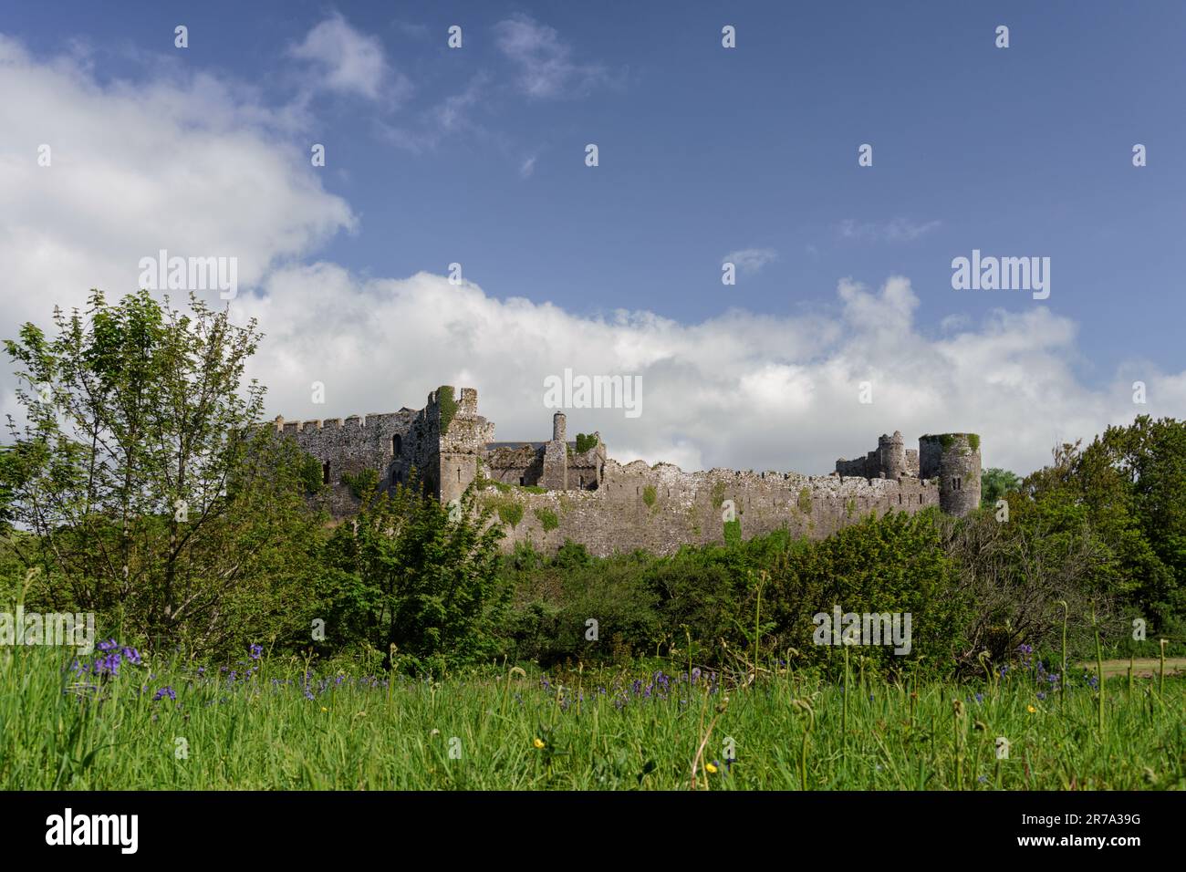 Manorbier Castle is a Nrman castle and overlooks th town of Manorbier ...