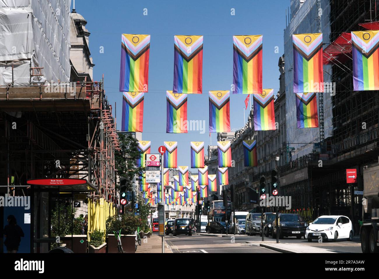 Regent Street, London, UK. 14th June 2023. Pride flags on Regent Street ...