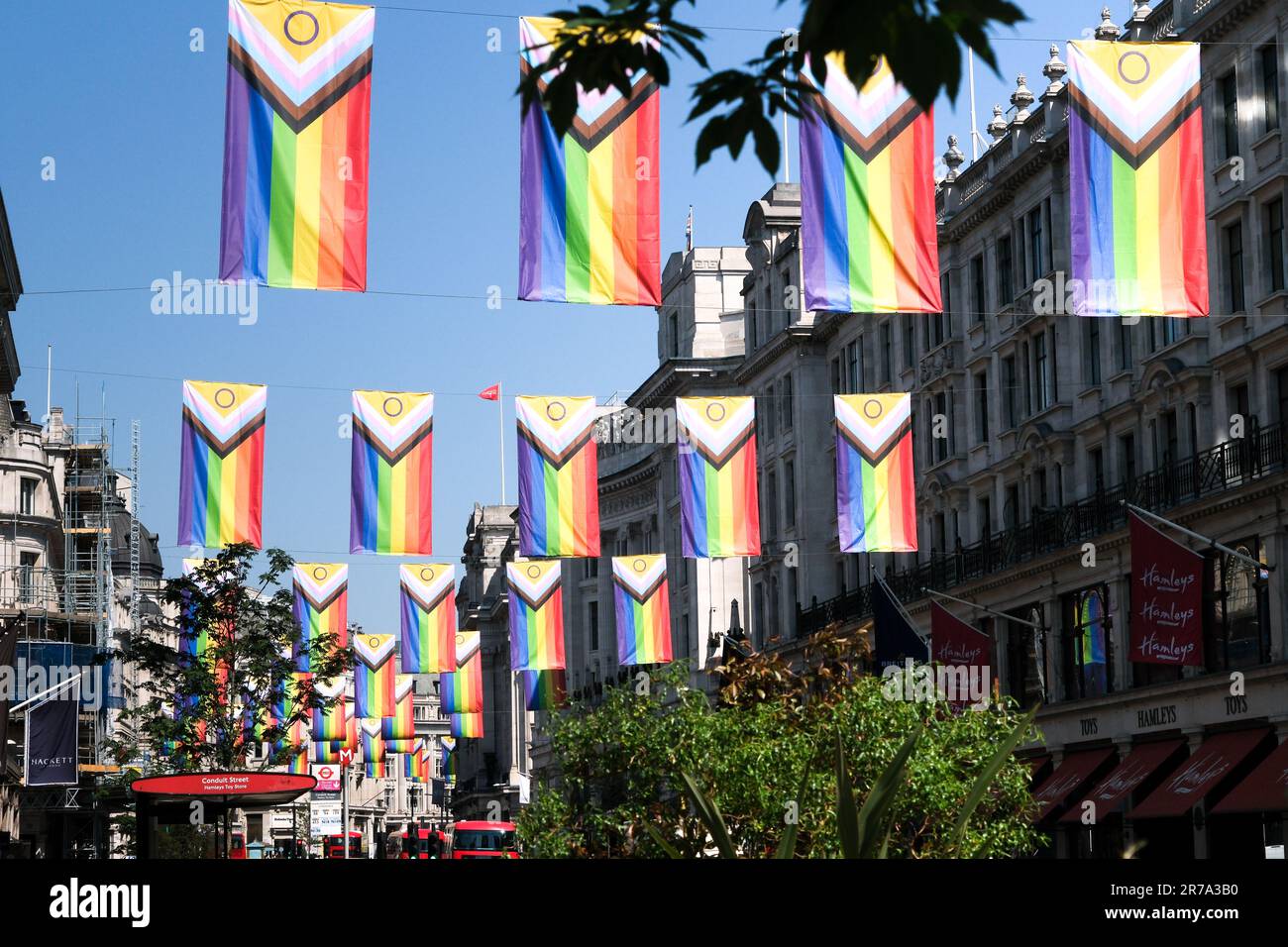 Regent Street, London, UK. 14th June 2023. Pride flags on Regent Street ...