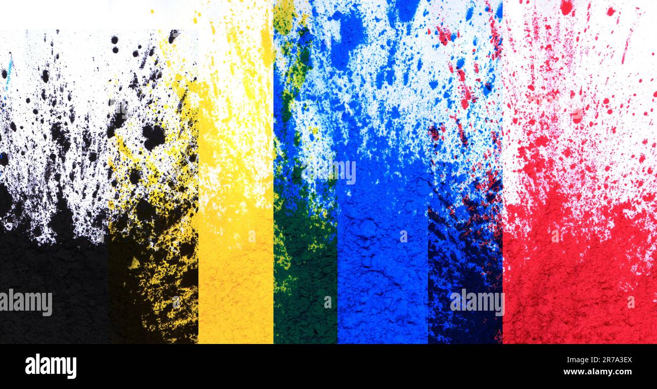 cmyk toner powder (cyan, magenta, yellow, black) isolated on white ...