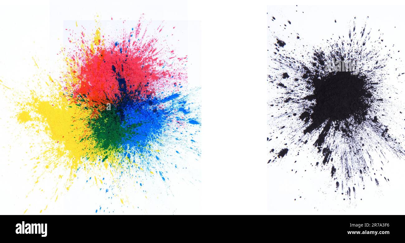 cmyk toner powder (cyan, magenta, yellow, black) isolated on white ...