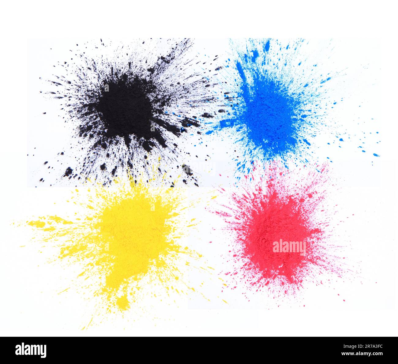 cmyk toner powder (cyan, magenta, yellow, black) isolated on white ...