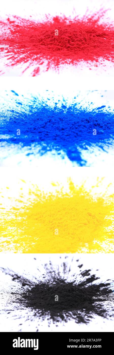 cmyk toner powder (cyan, magenta, yellow, black) isolated on white ...