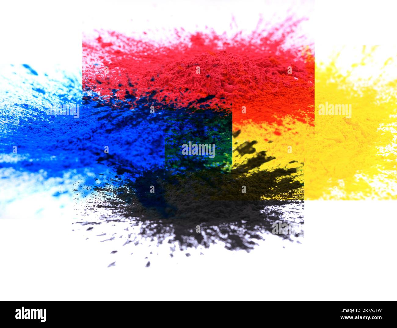 cmyk toner powder (cyan, magenta, yellow, black) isolated on white ...