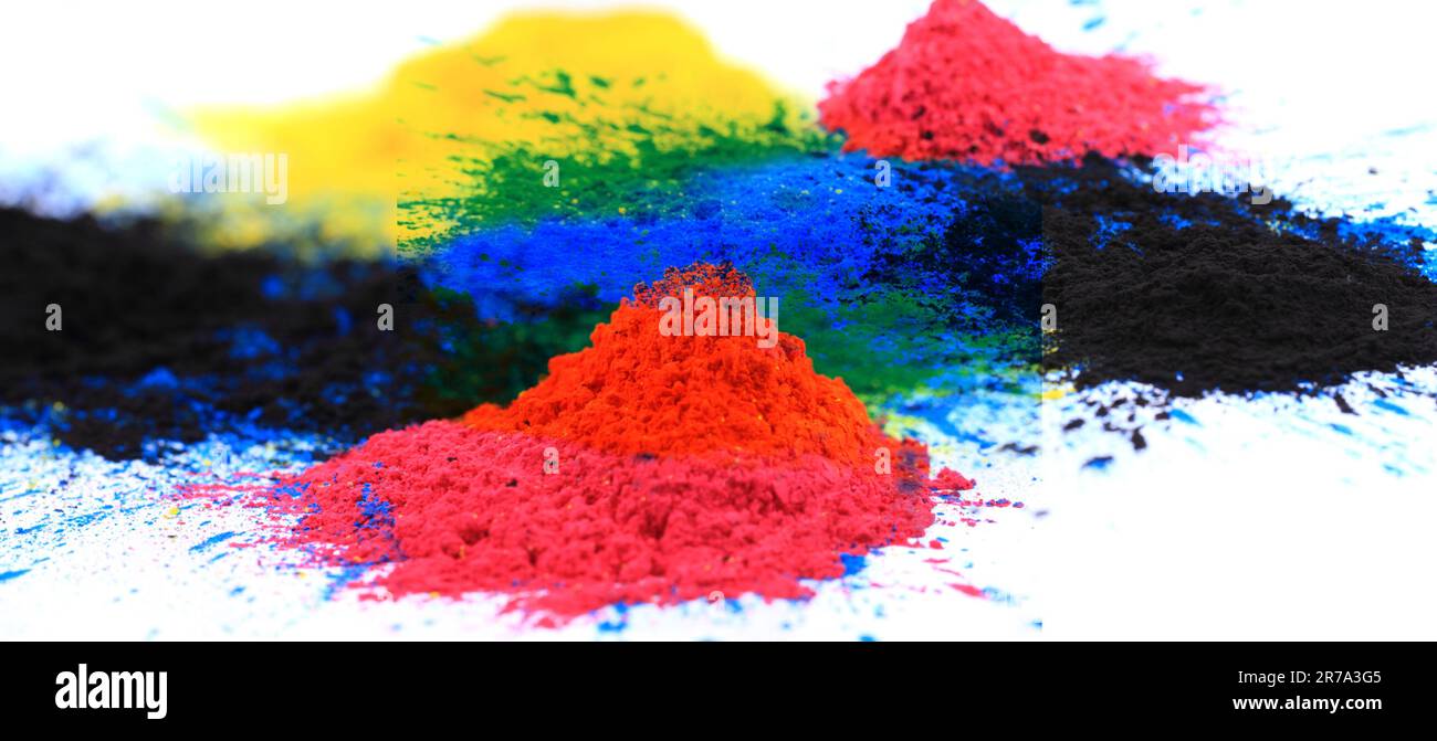 cmyk toner powder (cyan, magenta, yellow, black) isolated on white ...