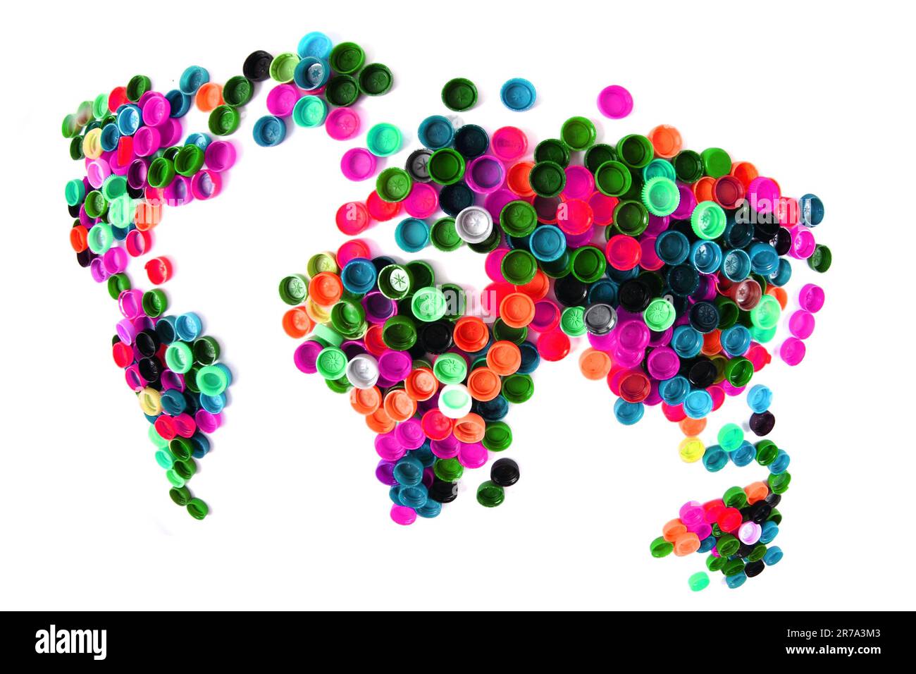 world map from plastic caps isolated on the white background Stock ...
