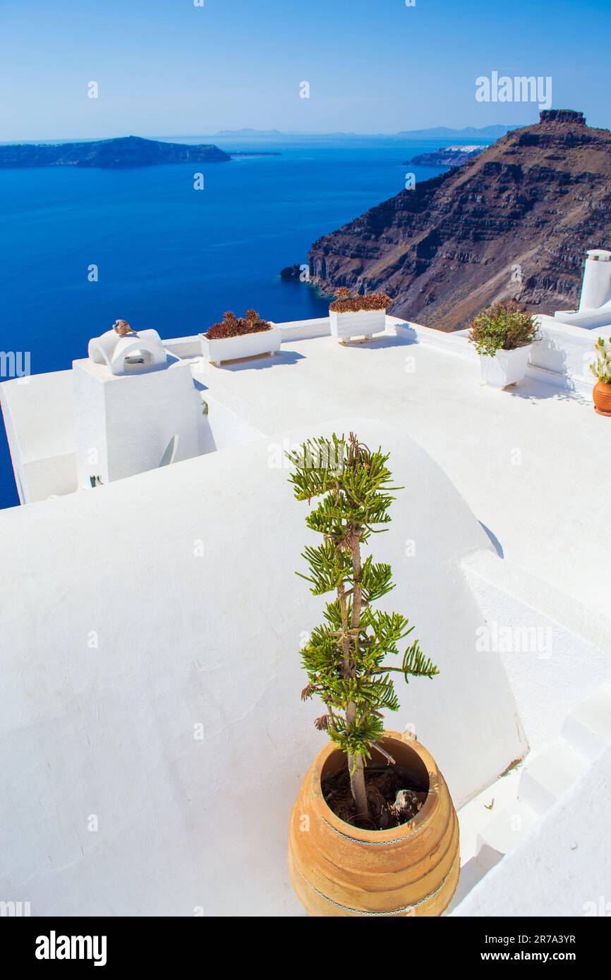 Amazing view to Aegean Sea from beautifully decorated rooftop of a ...