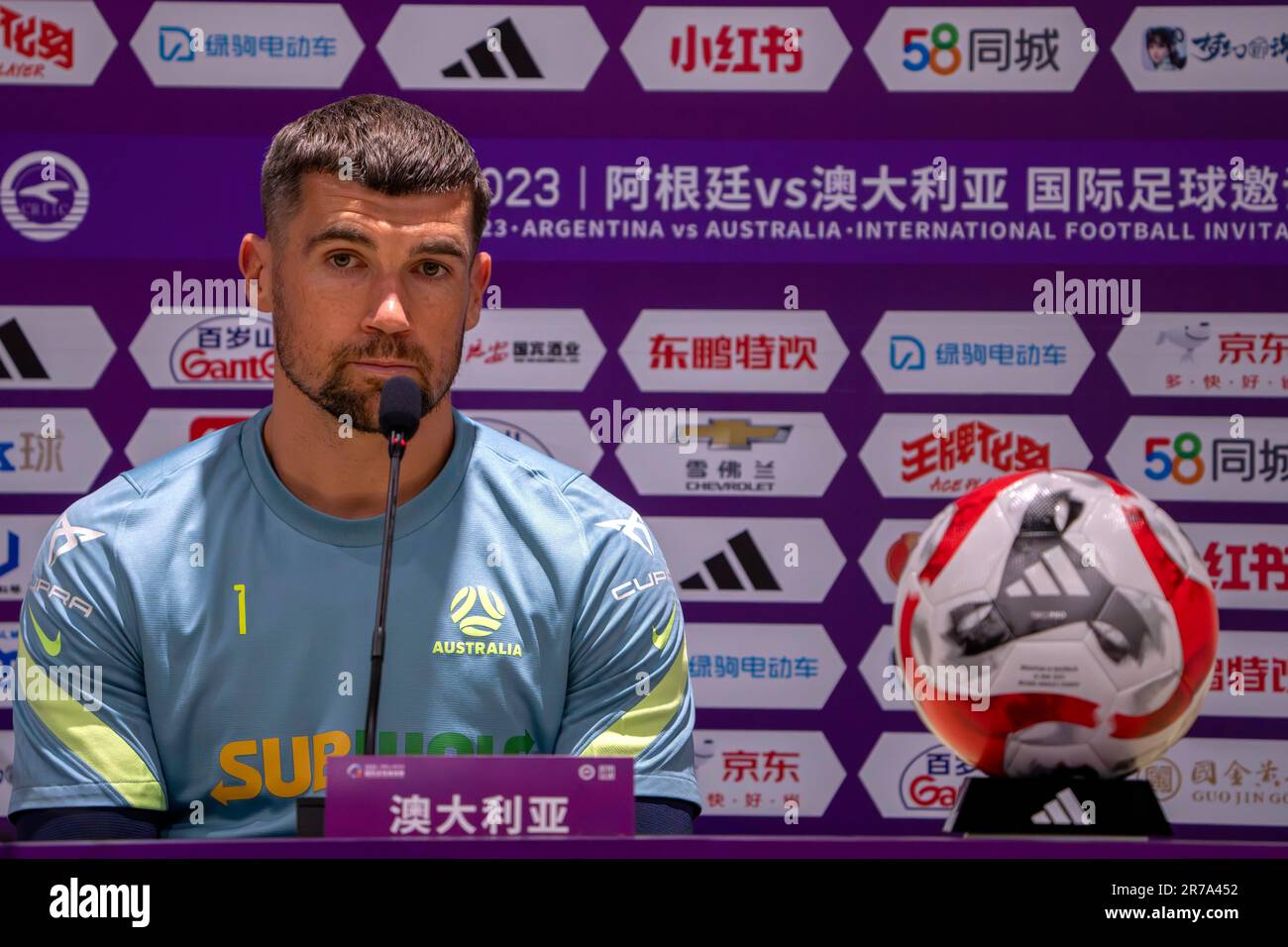 Australia's Mathew Ryan speaks at a press conference one day ahead of ...