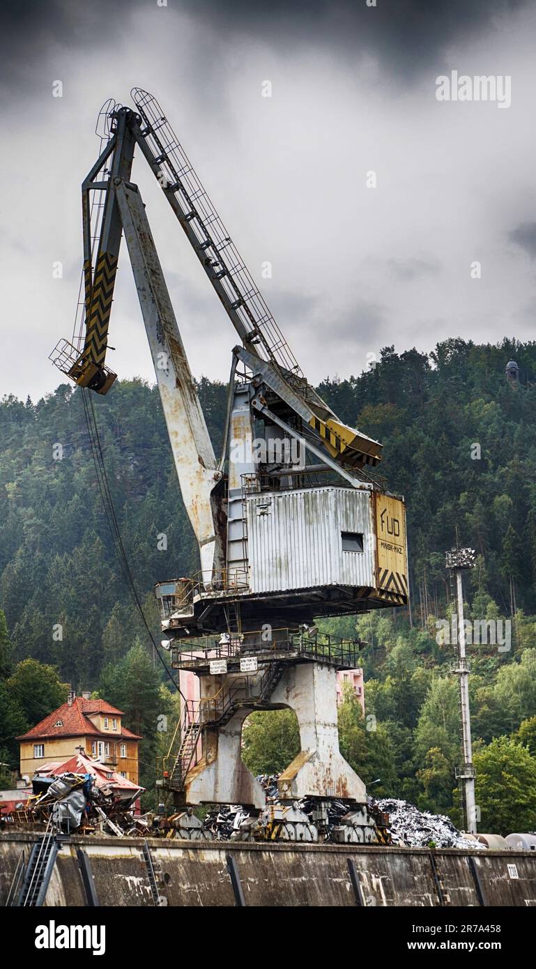 old derrick near river Elbe in czech republic Stock Photo - Alamy