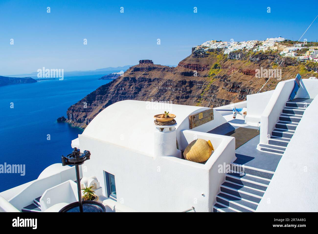 Picturesque architecture of Fira with 5-stars hotels and restaurant ...
