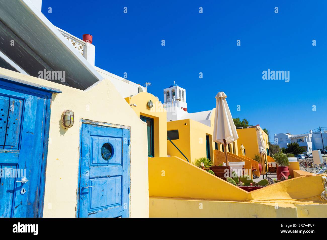 Picturesque architecture of Fira with 5-stars hotels and restaurant ...