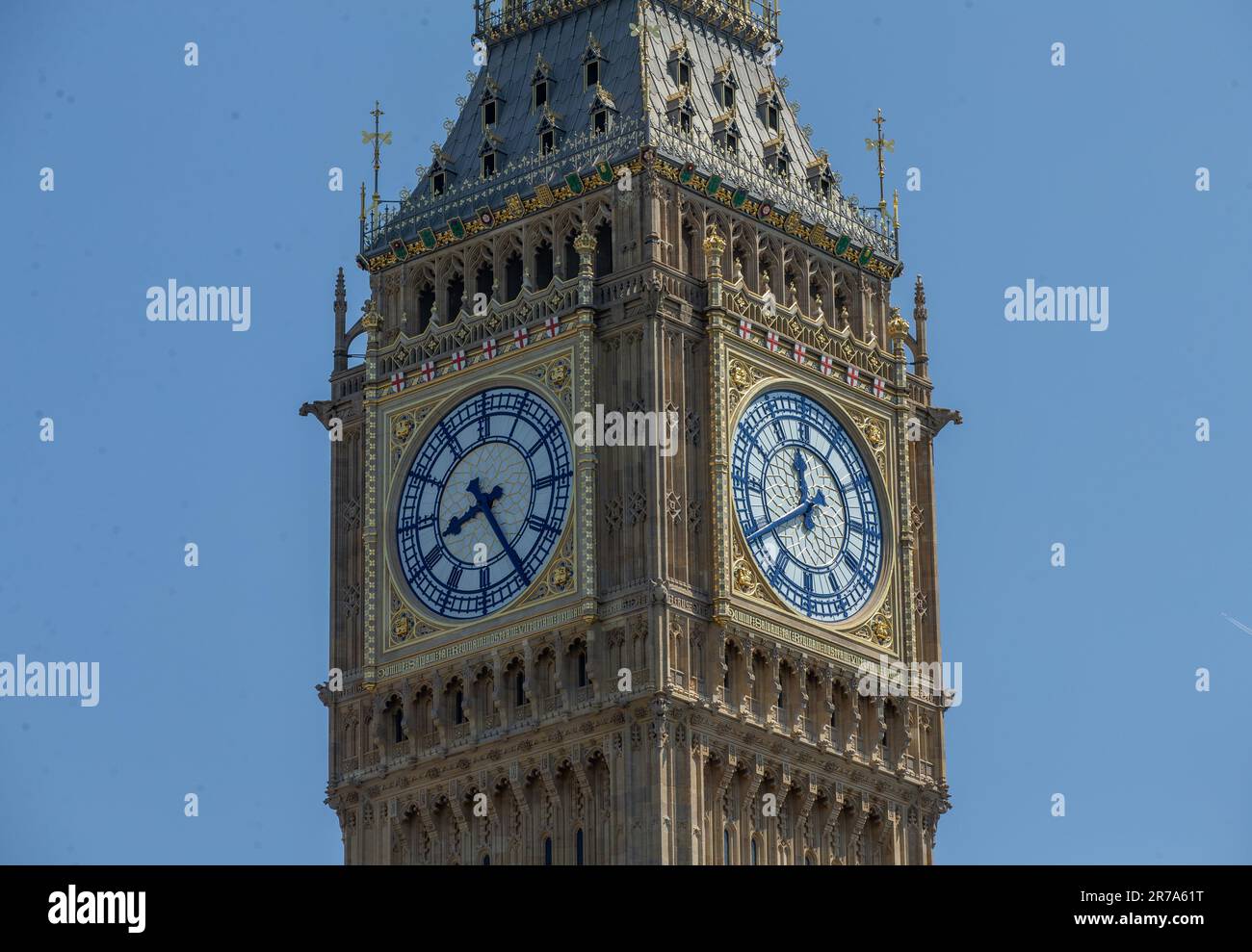 London, UK. 14th June, 2023. One of the clock faces on Elizabeth tower ...