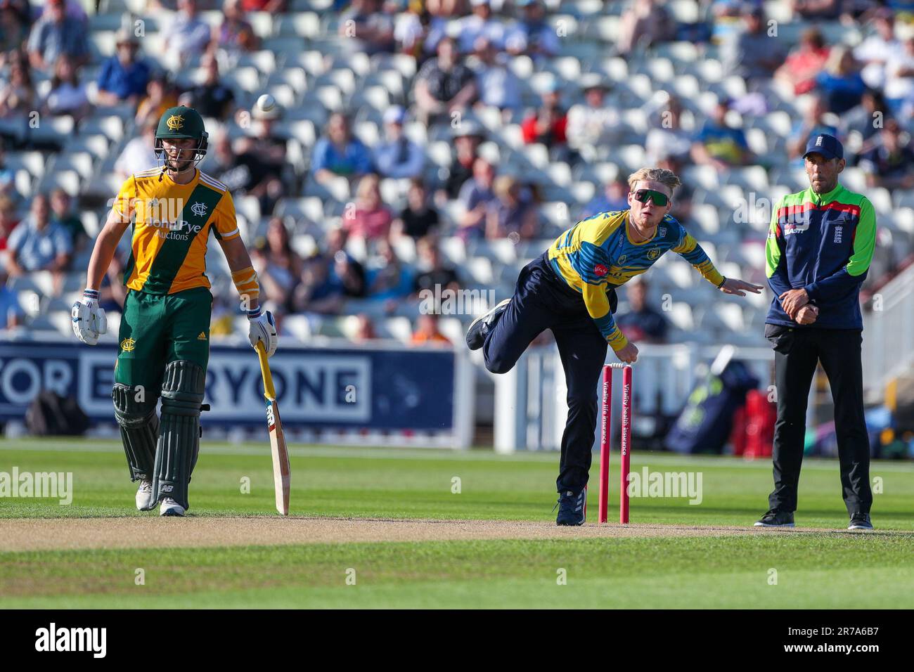 Bears’ Dan Mousley bowling taken in Birmingham, UK on 3 Jun 2023 ...
