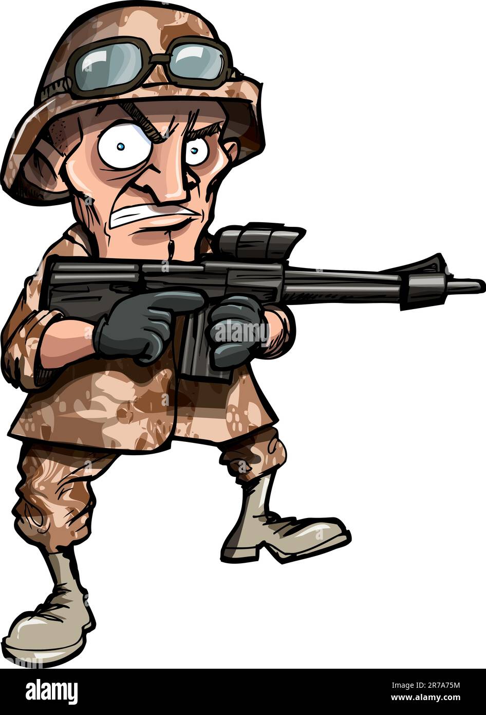 Cartoon soldier isolated on white. He has desert camouflage on Stock ...