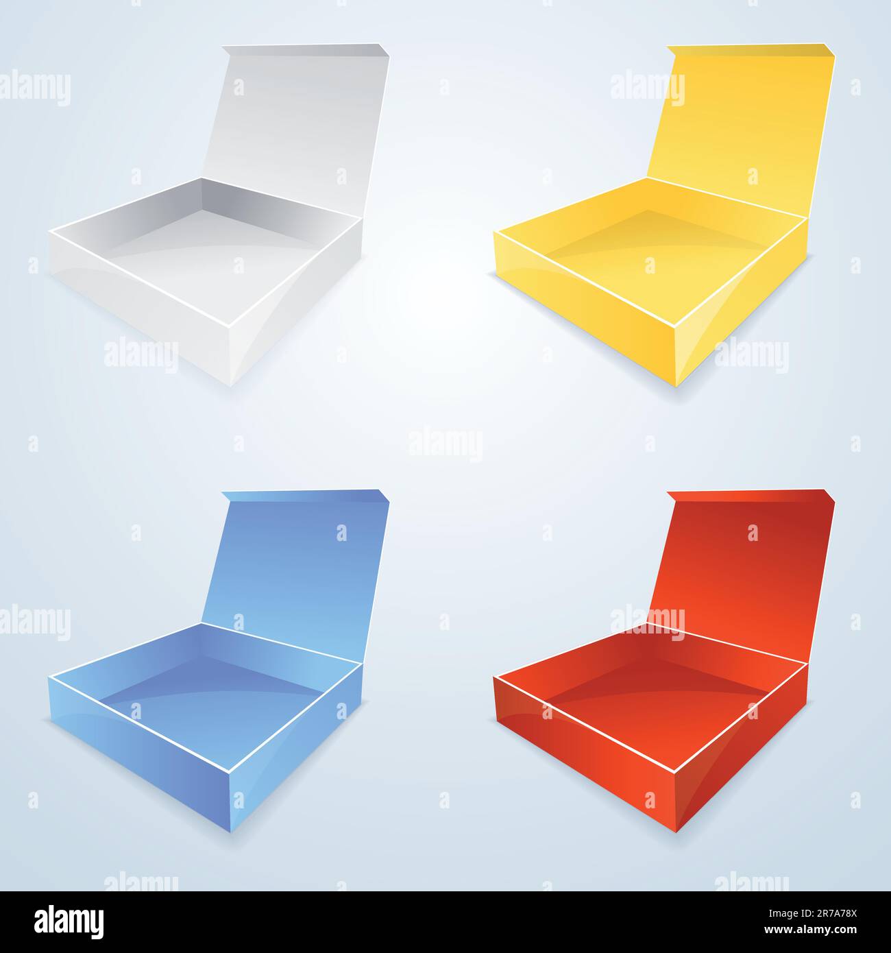 White opened cardboard in four colors - vector illustration Stock ...