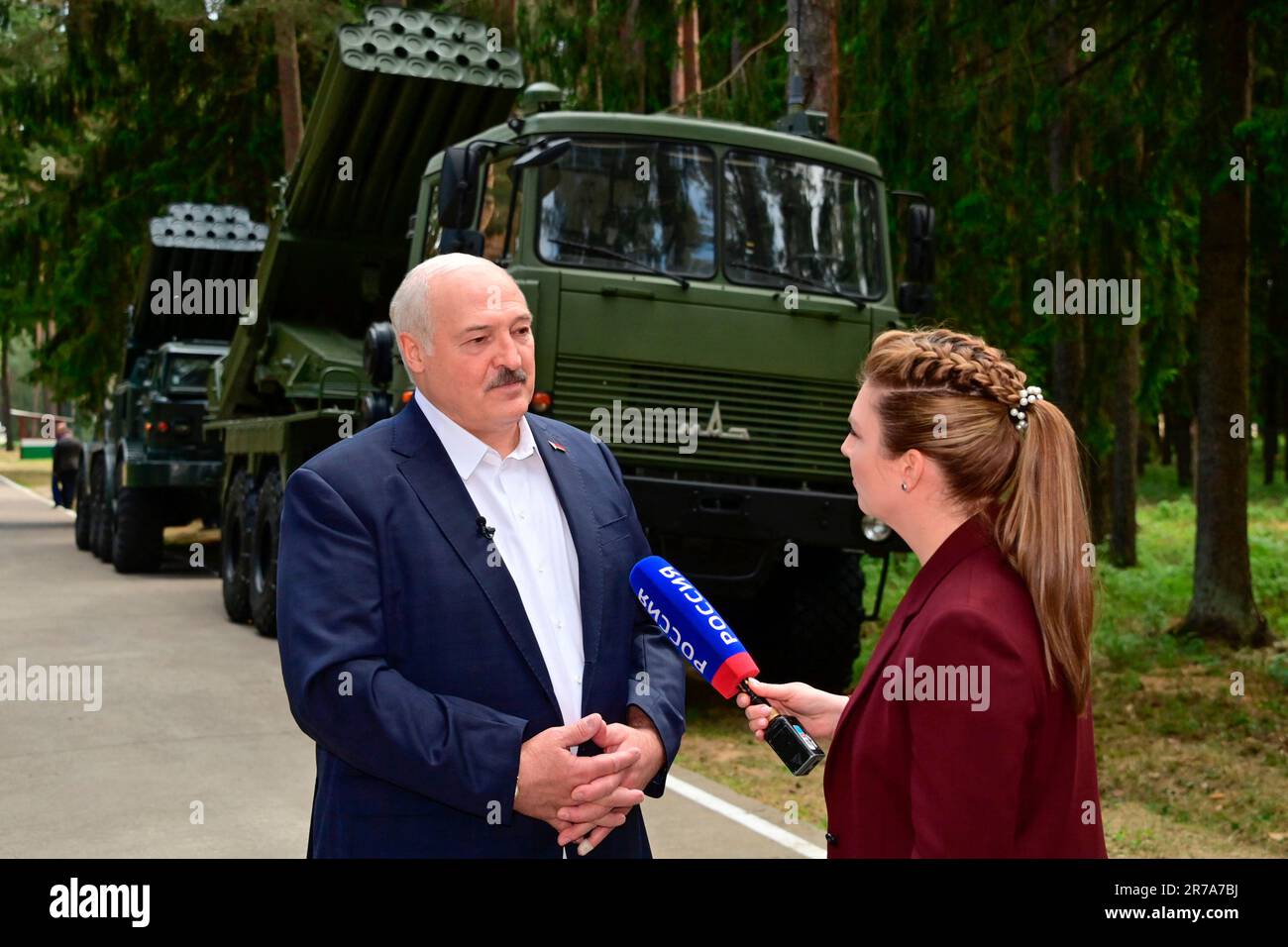 In this handout photo released by Belarusian Presidential Press Office, Belarusian President ...