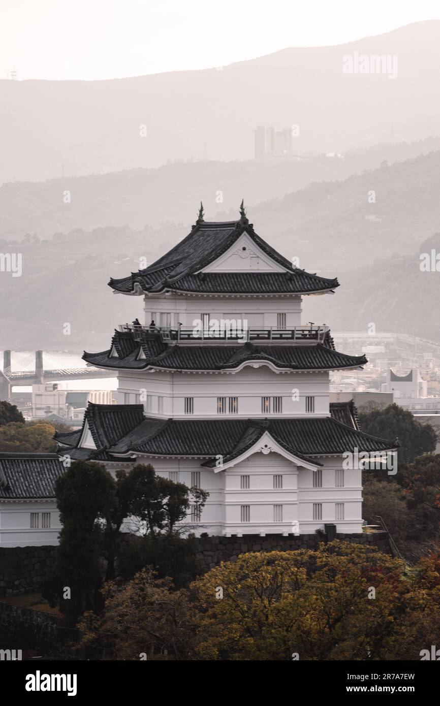 A stunning vertical shot of the iconic Odawara Castle located in Tokyo ...
