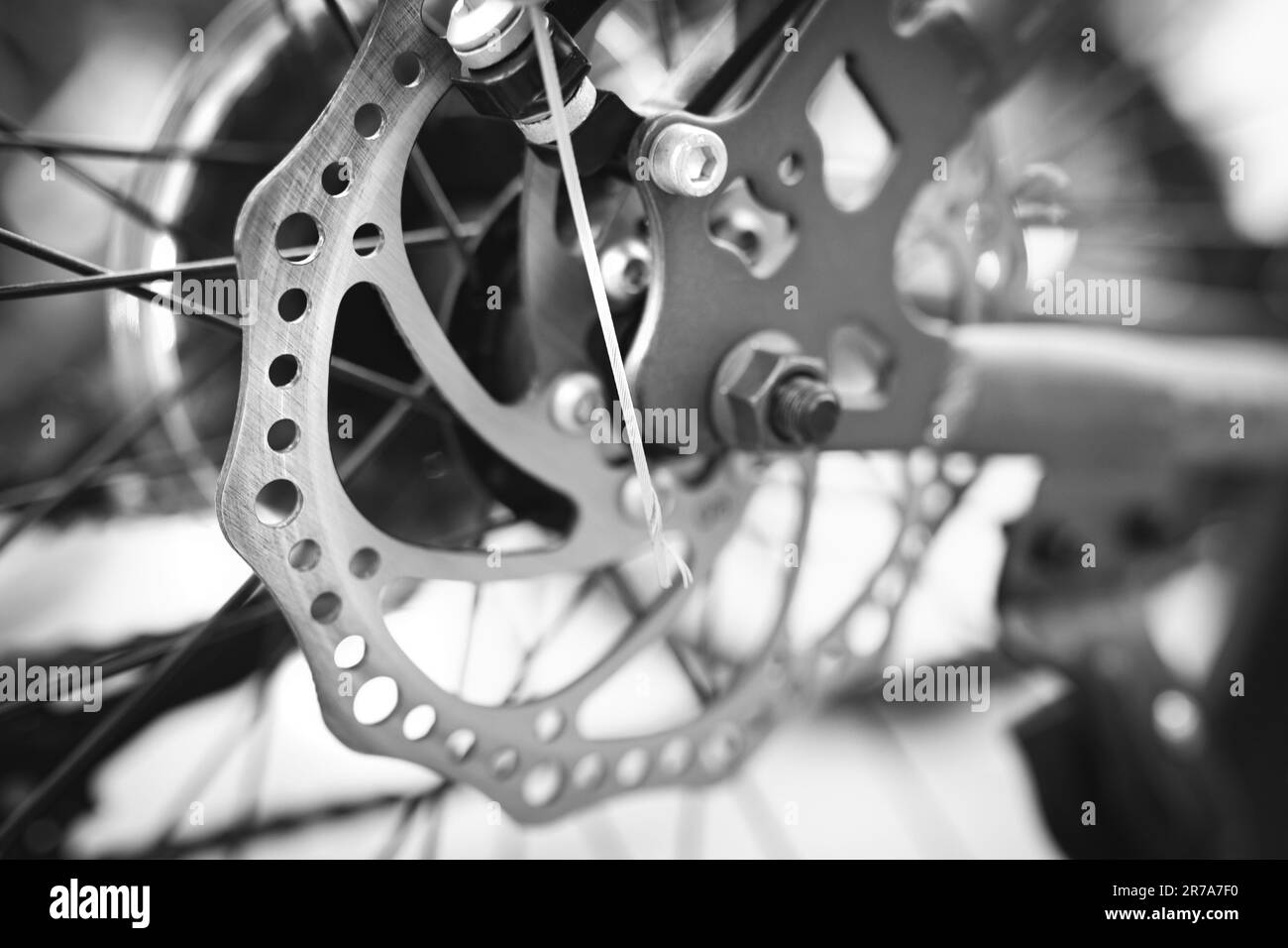 Bicycle rear wheel brake disc close-up, selective soft focus Stock ...