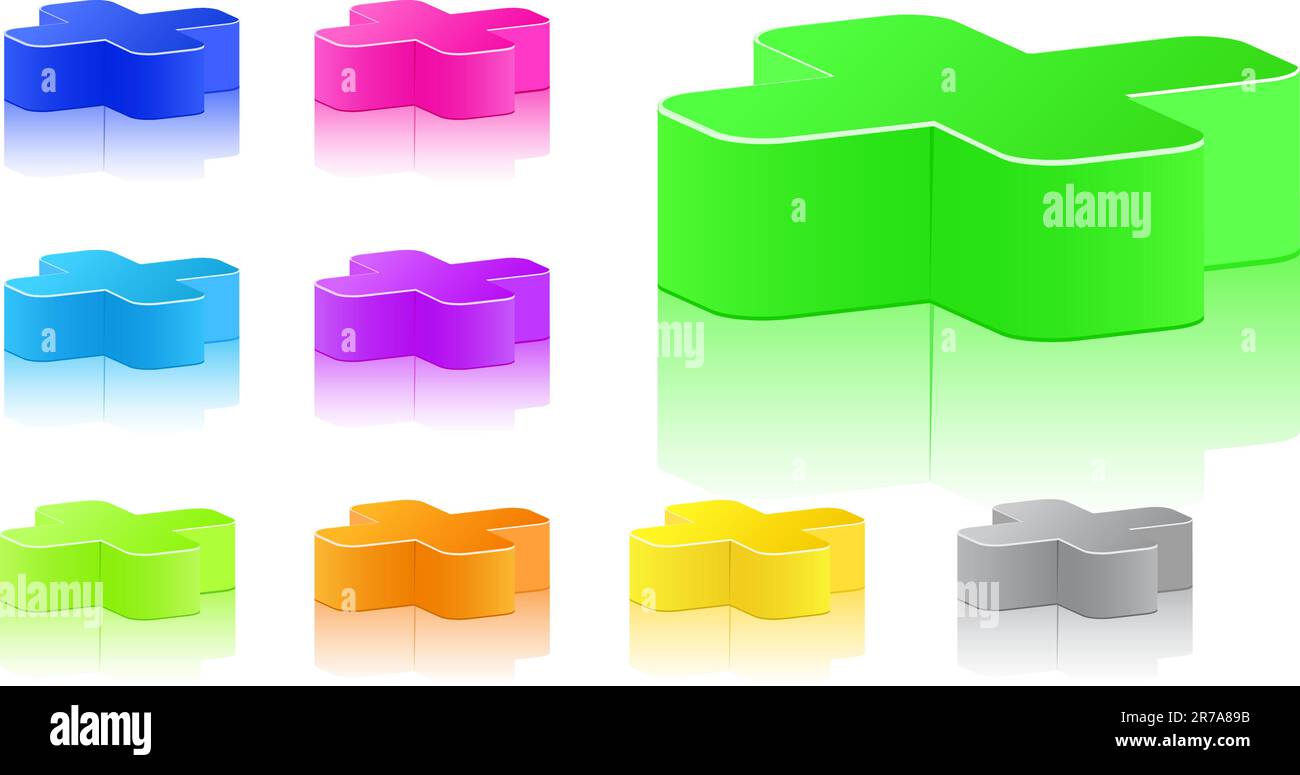 Plus Sign Icon Set in Different Colors. Vector Illustration Isolated on ...