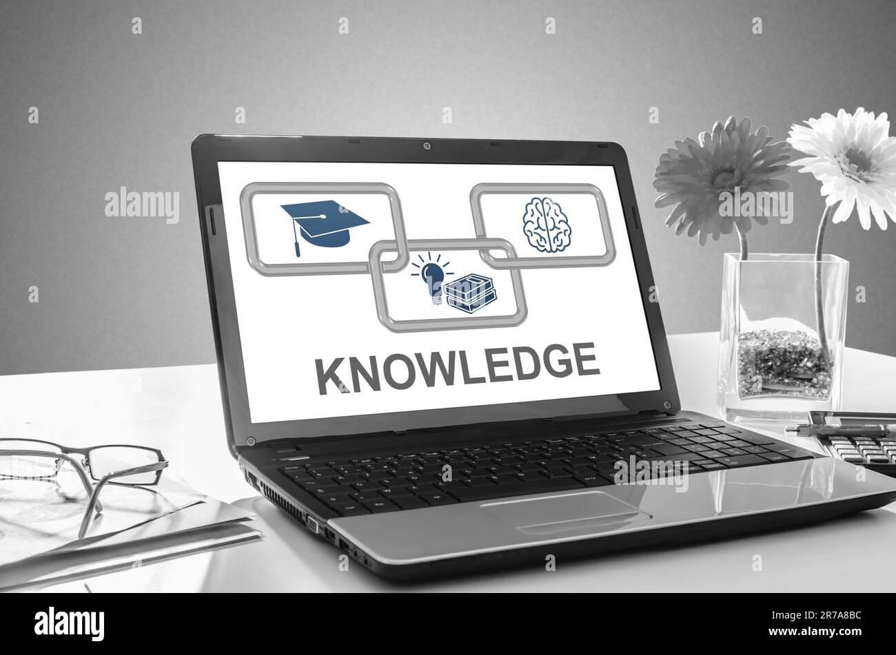 Laptop screen showing knowledge concept Stock Photo - Alamy