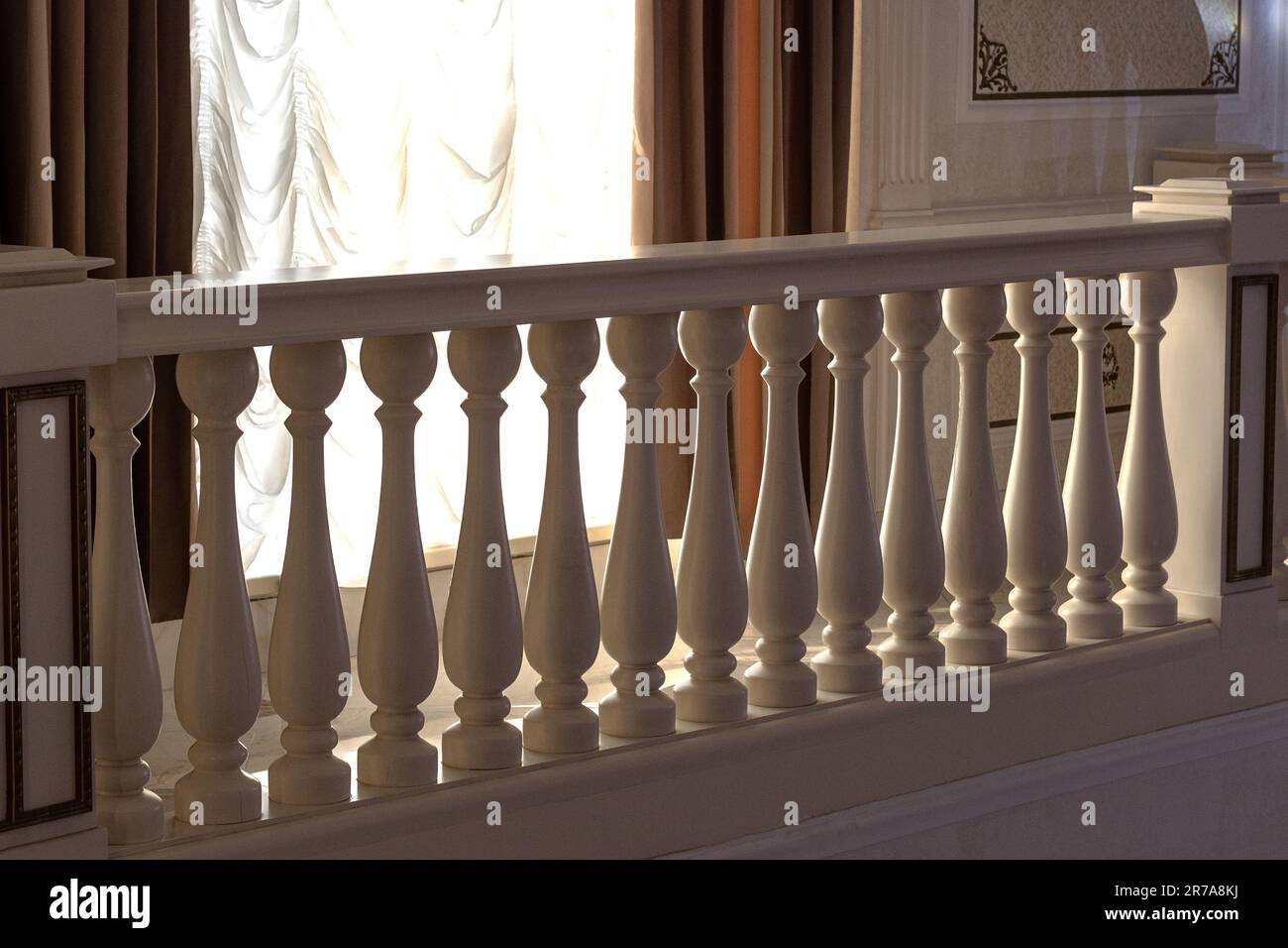Fences made of stone railings with balusters in a classic interior ...