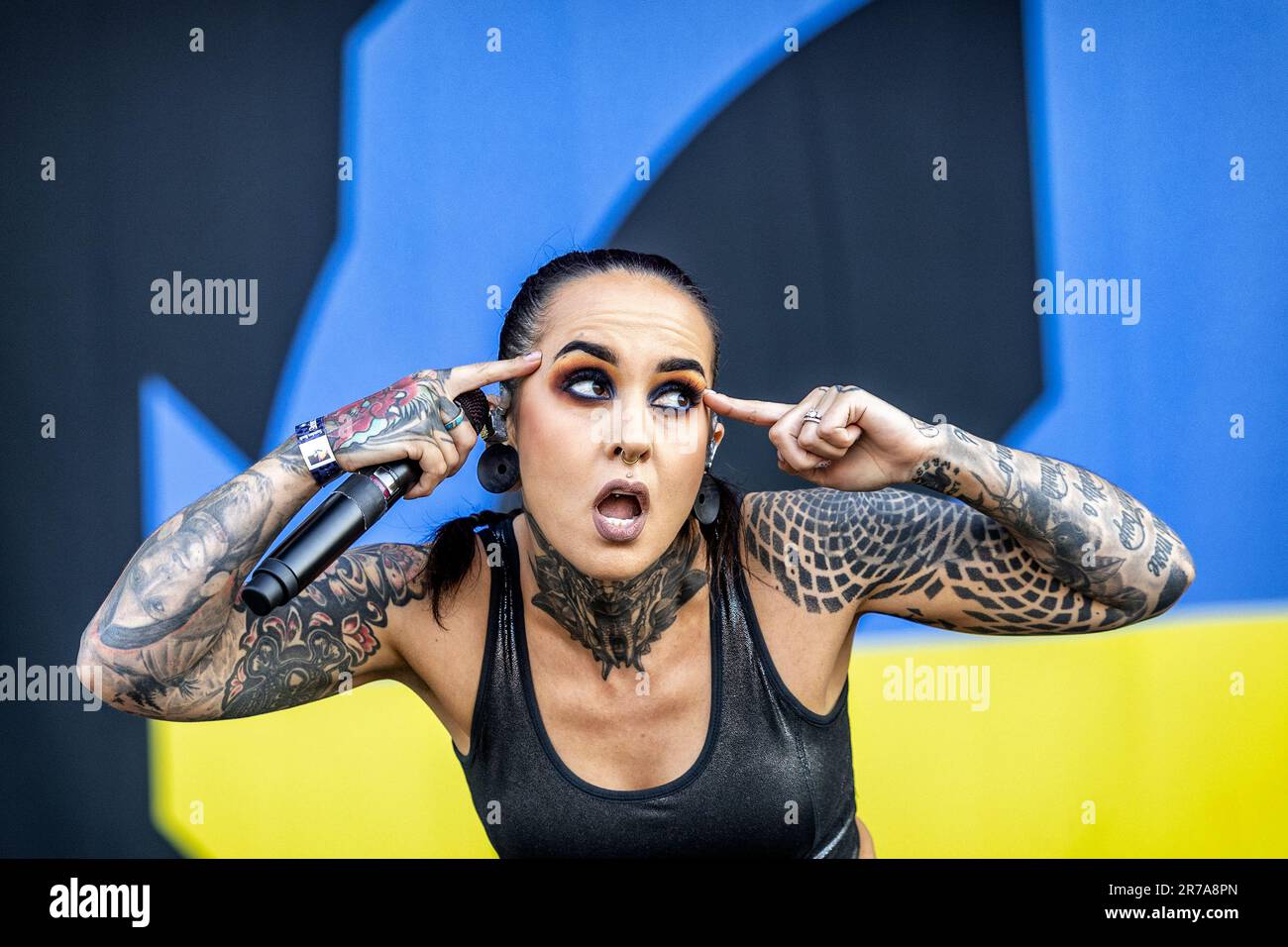 Solvesborg, Sweden. 07th, June 2023. The Ukrainian heavy metal band Jinjer performs a live ...